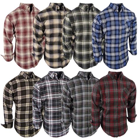 Mens Plaid Flannel Shirt Soft Button Down Collar Chest Pocket Great