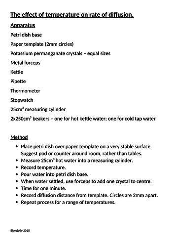 Diffusion Practical Effect Of Temperature Teaching Resources