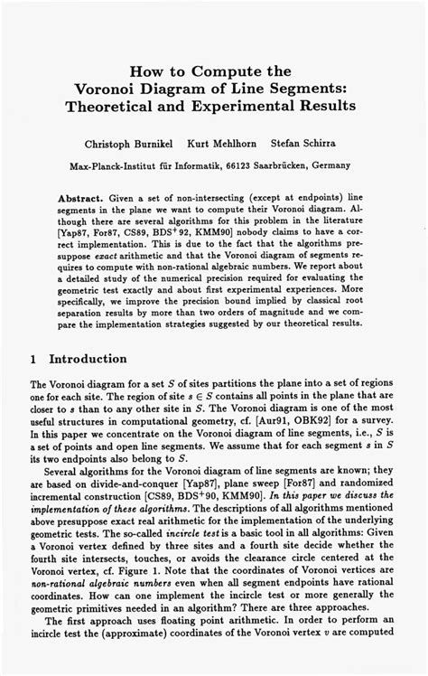 Pdf How To Compute The Voronoi Diagram Of Line Segments Theoretical And Experimental Results