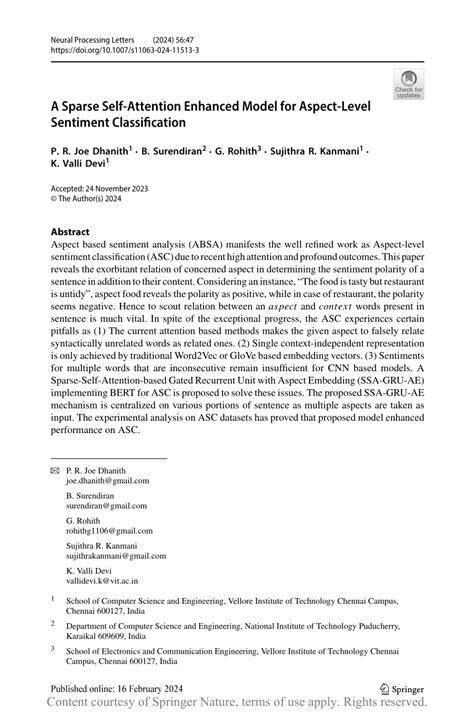 Pdf A Sparse Self Attention Enhanced Model For Aspect Level Sentiment