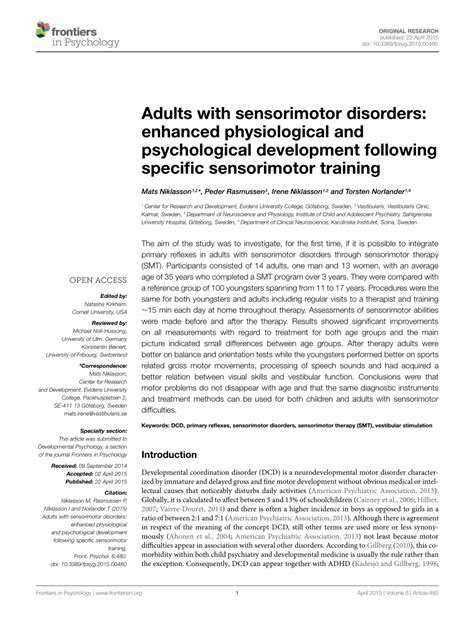 Pdf Adults With Sensorimotor Disorders Enhanced Physiological And Psychological Development