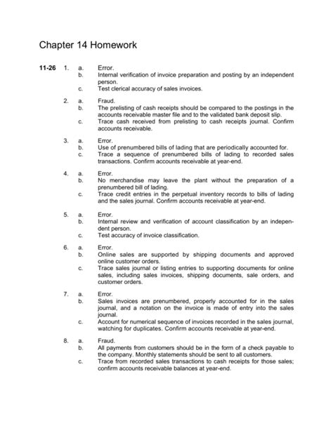 Auditing Homework Internal Controls And Transaction Testing