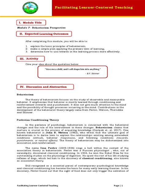 Module 7 Module 1 Facilitating Learner Centered Teaching Pdf