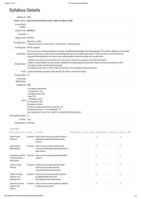 data science with python sql khdl với python và sql 2 syllabus