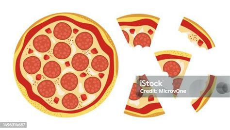 피자 슬라이스 살라미 소시지 피자 슬라이스 귀엽고 맛있는 패스트 푸드를 먹는 이탈리아 음식이 보입니다 식당 또는 배달 괜찮은 벡터 평면 그래픽 요소 건강한 식생활에 대한