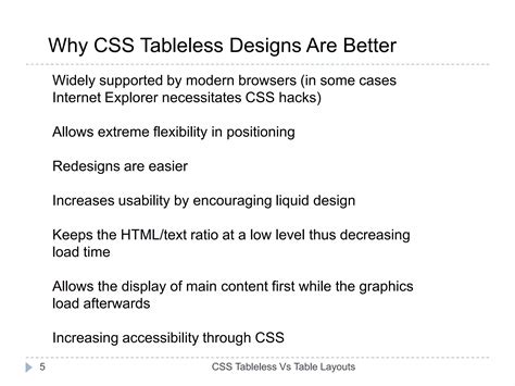 Css Tableless Vs Table Layouts Ppt Free Download