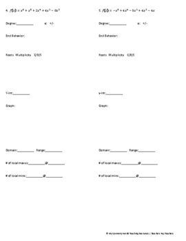Precalculus Worksheet All Polynomial Functions By My Geometry World
