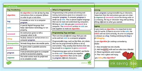 Ks1 Programming Knowledge Organiser Teacher Made Twinkl