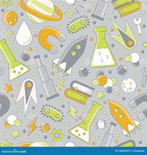 Science Flat Seamless Pattern With Scientific Elements Molecule Atom