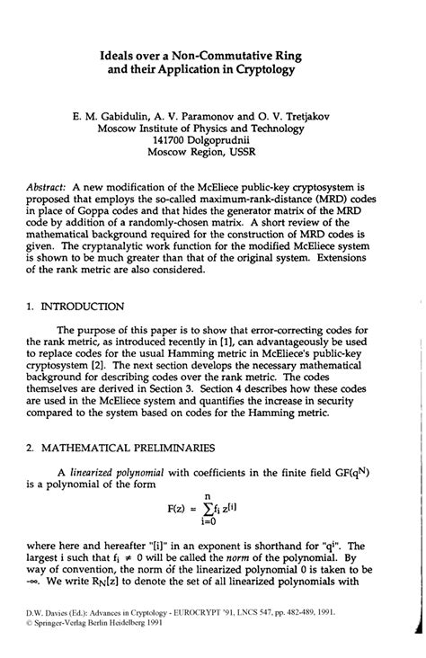 Pdf Ideals Over A Non Commutative Ring And Their Application In Cryptology