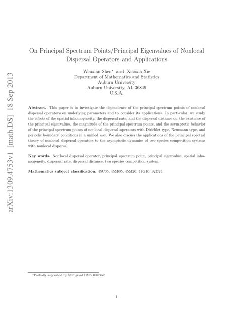 Pdf On Principal Spectrum Points Principal Eigenvalues Of Nonlocal Dispersal Operators And