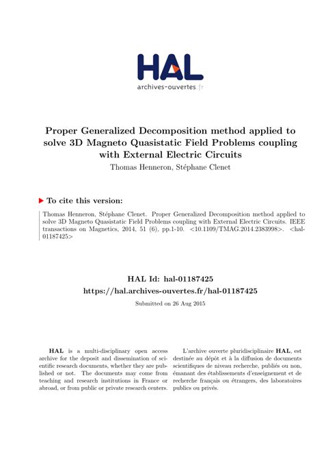 Pdf Proper Generalized Decomposition Method Applied To Solve 3 D Magnetoquasi Static Field