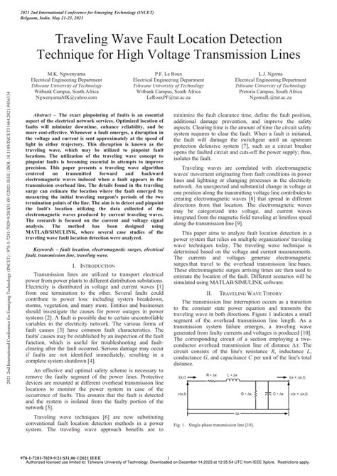Pdf Traveling Wave Fault Location Detection Technique For High