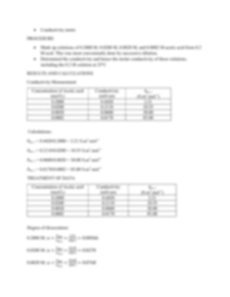Solution Dissociation Constant Of Acetic Acid From Measurements Of Electrical Conductivity Lab