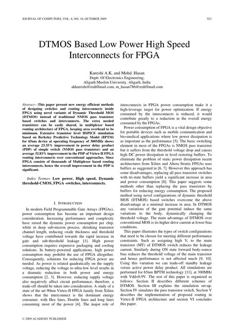 Pdf Dtmos Based Low Power High Speed Interconnects For Fpga
