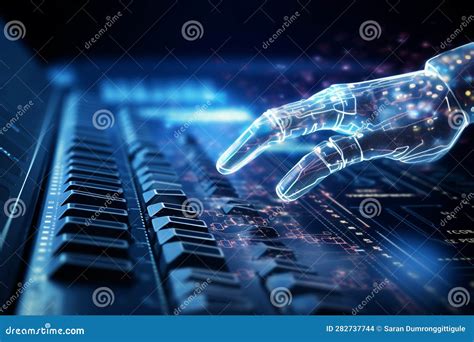 Robotic Hands Typing On A Virtual Holographic Keyboard A Picture Of