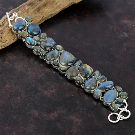 Handmade Labradorite Gemstone Bracelet 925 Sterling Silver Natural