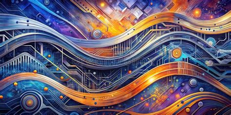 Abstract Waves Of Circuitry And Technological Flow A Vibrant Digital Artwork Depicting