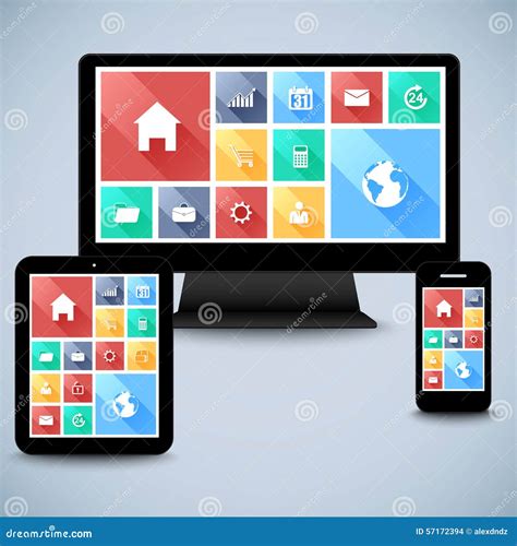 Modern Flat User Interface Kit In Computer Mobile Tablet Template Stock Vector Illustration
