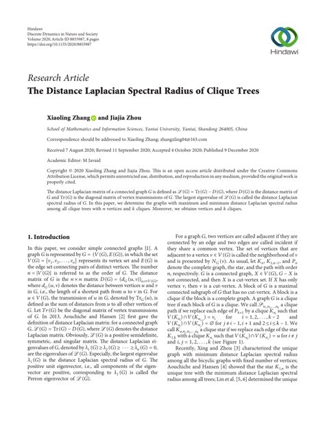 Pdf The Distance Laplacian Spectral Radius Of Clique Trees