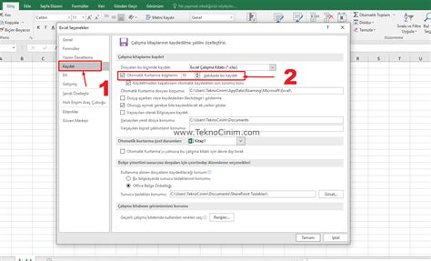 Excel Otomatik Kaydetme 2 Teknocinim