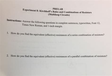 Solved PRELAB Experiment Kirchhoff S Rules And Chegg