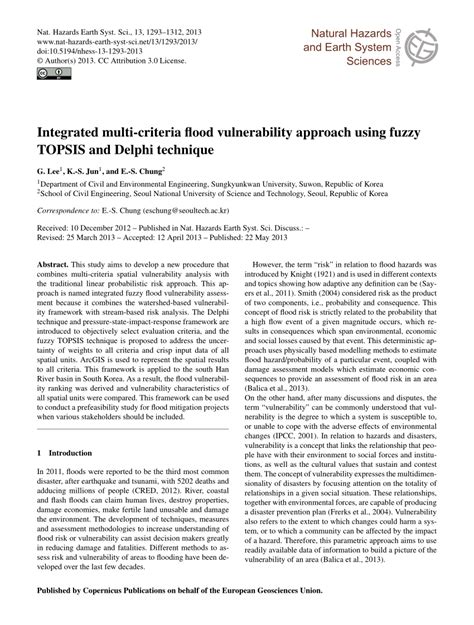Pdf Integrated Multi Criteria Flood Vulnerability Approach Using