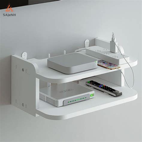 Sajenh 2 Tầng Floo Kệ Wifi Router Lớp Treo Đa Tập Ổ Cắm Bộ Trên Hộp Giá Đỡ Cáp Treo Tường Lưu