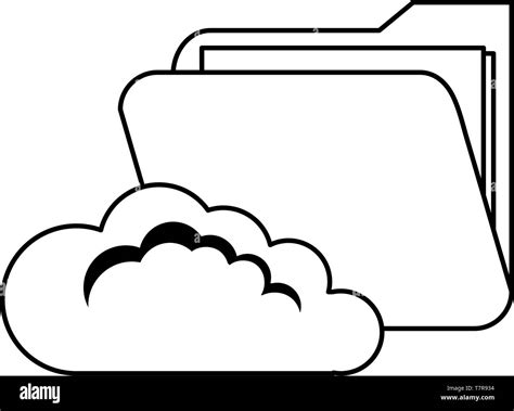 Cloud Computing Folder File Cybersecurity Data Protection Vector Illustration Outline Stock