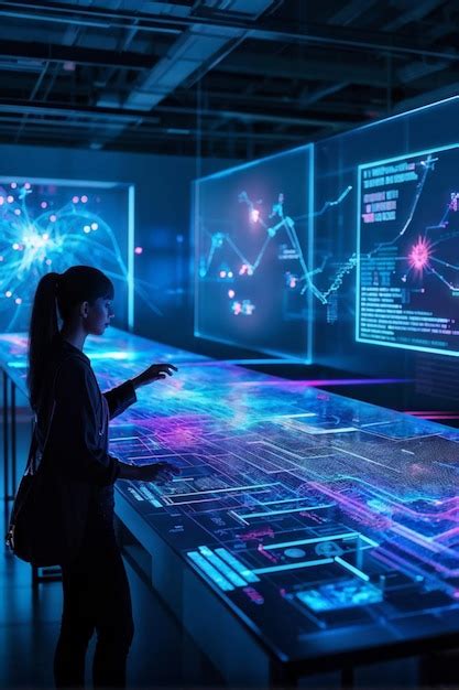 Futuristic Data Analysis With Ai And Complex Visualizations Premium Ai Generated Image