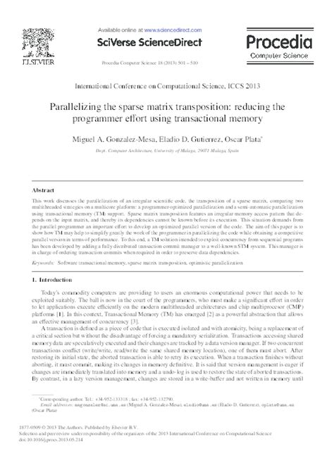 pdf parallelizing the sparse matrix transposition reducing the