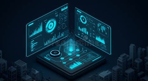 Analyzing City Data Using Digital Interface With Glowing Futuristic Style Stock Illustration