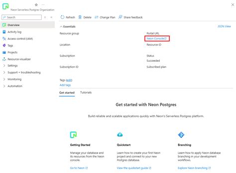 透過 Azure 入口網站管理 Neon 資源 Azure Native Integrations Microsoft Learn