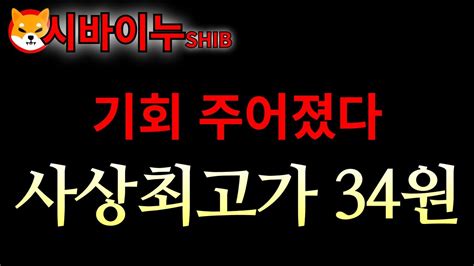 🔴 시바이누 코인 🔴 역대 사상최고가 간다 34원 돌파 기회는 단 한번 Youtube