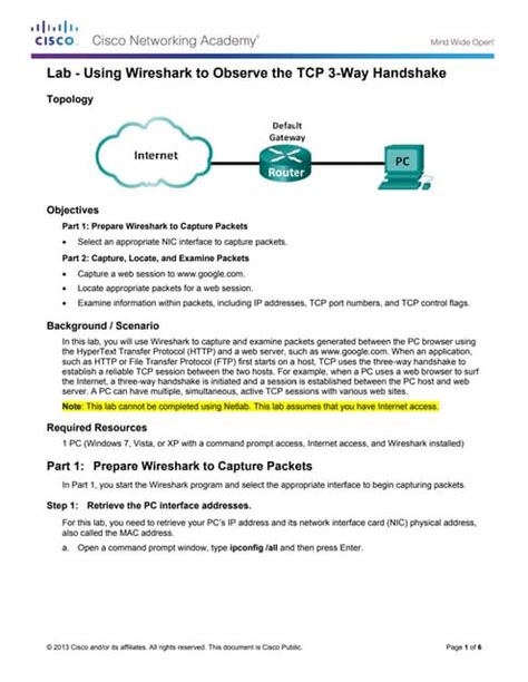 7 2 1 8 Lab Using Wireshark To Observe The Tcp 3 Way Handshake Pdf