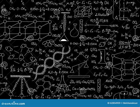 Scientific Vector Seamless Pattern With Chemical And Physical Formulas Plots And Schemes Stock