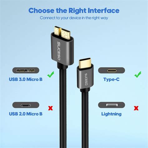 SUCESO USB C Hard Drive Cable Micro B To Type C Lead USB C To Micro B Cable Compatible With USB