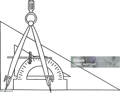 컴 파스 삼각형 및 끄는 손으로 그린 낙서 스케치 라인 아트 벡터 그림 학생 과정 형상과 Draftsmanship 상징 포스터