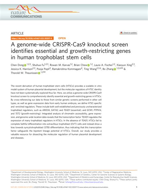 Pdf A Genome Wide Crispr Cas9 Knockout Screen Identifies Essential
