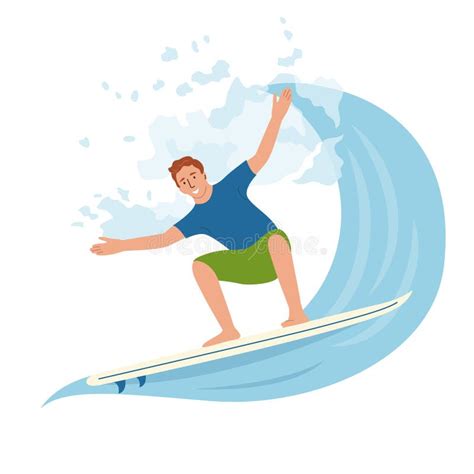 Young Man In Swimwear Surfing Big Wave In Ocean Or Sea Surfer Riding
