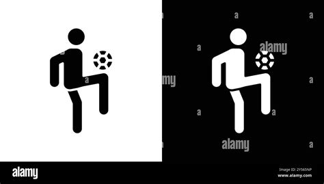 Soccer Player With Ball Icon Linear Logo Mark Set Collection In Black And White Stock Vector