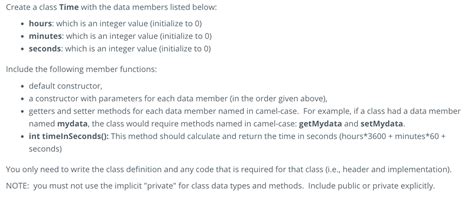 solved create a class time with the data members listed