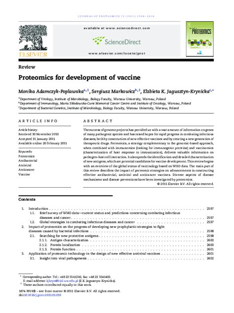 Pdf Proteomics For Development Of Vaccine Monika Popławska