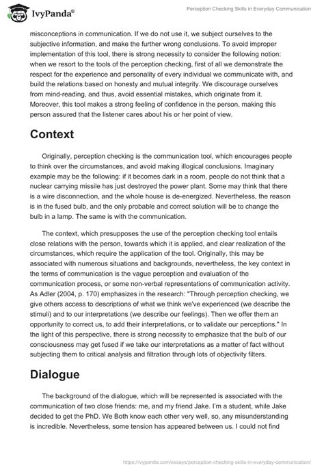 Perception Checking Skills In Daily Communication 1291 Words Essay Example Perception Checking Skills In Daily Communication 1291 Words Essay Example