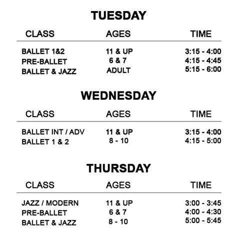 Lessons Schedule And Fees