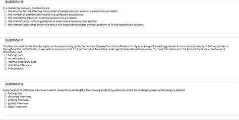 Solved Question 10 In A Marketing Decision Constraints Are
