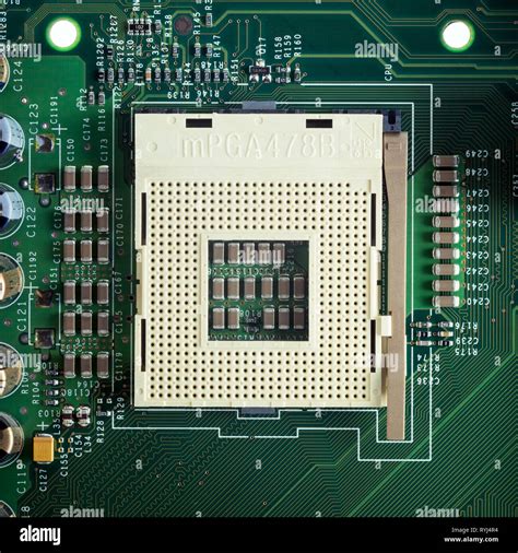 Close Up CPU Socket On A Computer Motherboard Stock Photo Alamy