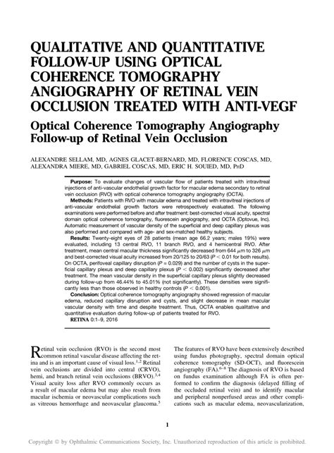 Pdf Qualitative And Quantitative Follow Up Using Optical Coherence