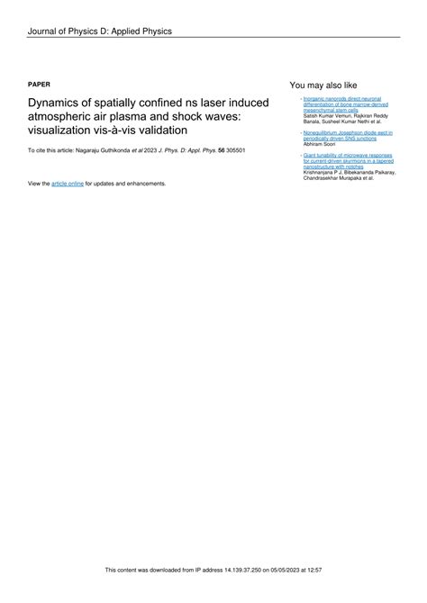 Pdf Dynamics Of Spatially Confined Ns Laser Induced Atmospheric Air Plasma And Shock Waves
