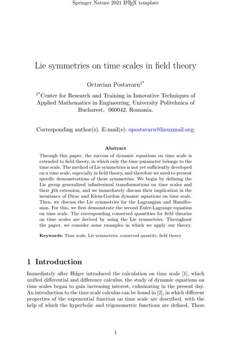 Pdf Lie Symmetries On Timescales In Field Theory